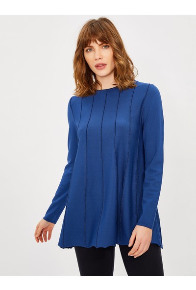 Vekem Sıfır Yaka Uzun Kol Simli Triko