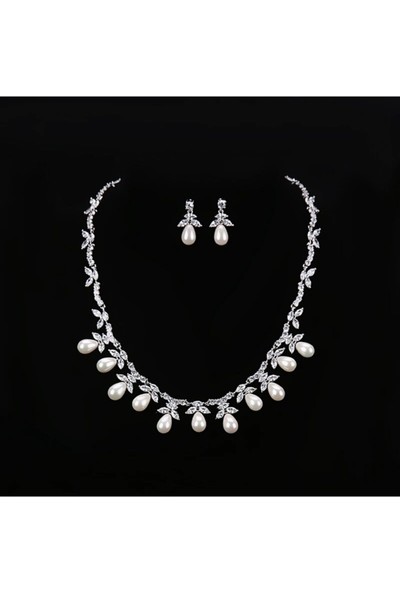 Luminiso Incili Su Damlası Kolye Küpe Set Luminiso Incili Su Damlası Kolye Küpe Set