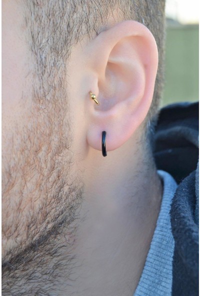 S&A Accessories Siyah Renkli Küçük Boy Çelik Erkek Halka Küpe Tekli