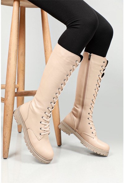 Carla Bella Kaymaz Taban Bağcıklı Fermuarlı Nut Kadın Çizme FT-814 Carla Bella Kaymaz Taban Bağcıklı Fermuarlı Nut Kadın Çizme FT-814