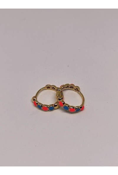 to Cosmos Rose Mineli Pembe- Mavi Renk Detaylı Kadın Halka Küpe