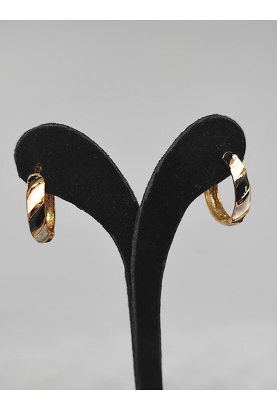 to Cosmos Rose Mineli Siyah Beyaz Burgulu Kadın Küpe