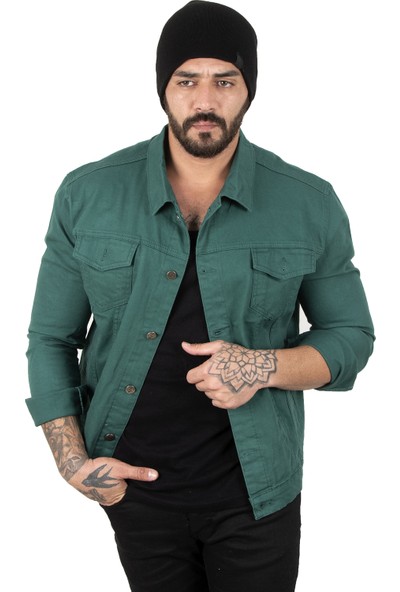 Deepsea Koyu Yeşil Dar Kesim Likralı Metal Düğmeli Kot Mont 2201005 Deepsea Koyu Yeşil Dar Kesim Likralı Metal Düğmeli Kot Mont 2201005