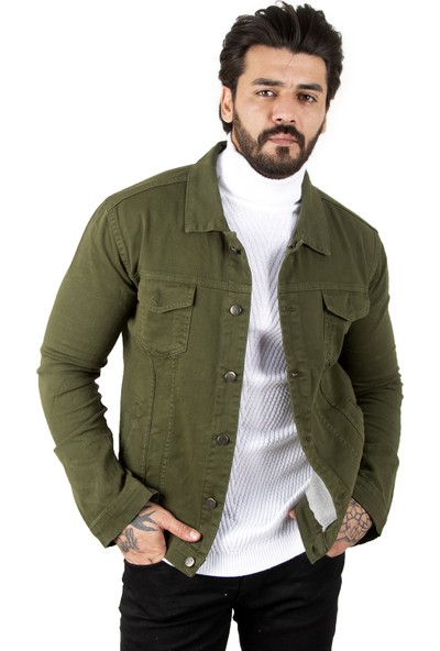 Deepsea Haki Dar Kesim Likralı Metal Düğmeli Kot Mont 2201005 Deepsea Haki Dar Kesim Likralı Metal Düğmeli Kot Mont 2201005