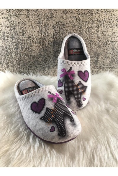 Gezer Altın Adım Kadın Kedi Figürlü Kışlık Ev Misafir ve Çeyizlik Terlik Modefli