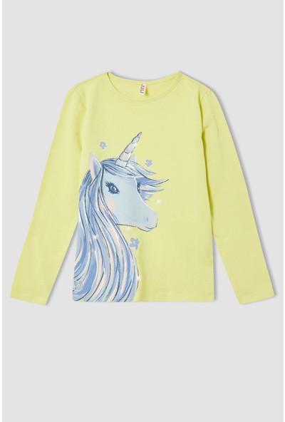 DeFacto Kız Çocuk Kelebek Baskılı Uzun Kollu Tişört V9565A621AU