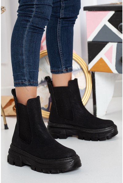 Modanın Frekansı Valore Kadın Lastikli Bot Siyah Süet