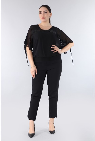 Kifayet Siyah Yarasa Kol Büyük Beden Bluz