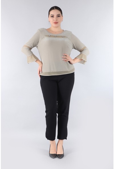 Kifayet Bej Simli Büyük Beden Bluz