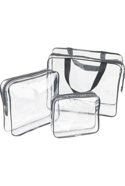 3'lü Tatil,plaj,kozmetik ve Makyaj Bakım Çantası Seti Şeffaf 3 Adet Organizatör Çanta 3'lü Tatil,plaj,kozmetik ve Makyaj Bakım Çantası Seti Şeffaf 3 Adet Organizatör Çanta