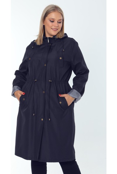 Ladies First Büyük Beden 3680 Lacivert Trençkot Fermuarlı Kapüşonlu Ladies First Büyük Beden 3680 Lacivert Trençkot Fermuarlı Kapüşonlu