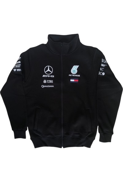 Petronas Erkek Sweat Ceket Siyah Uzun Kollu Cepli Yazılı Fermuarlı Hakim Yakalı Bomber