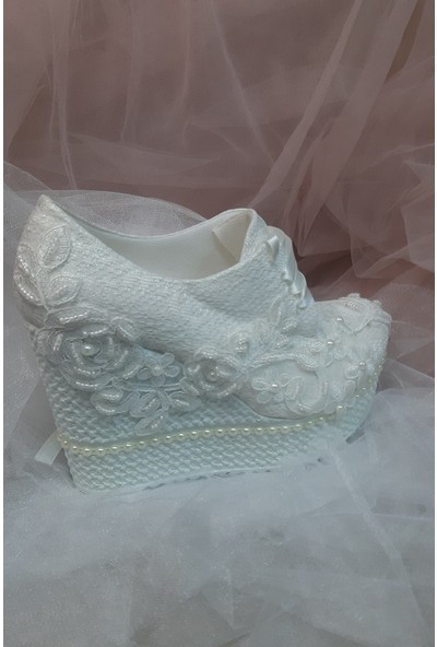 Berush Bride 1101 Serisi Dolgu Topuk Dantelli Gelinlik Ayakkabısı