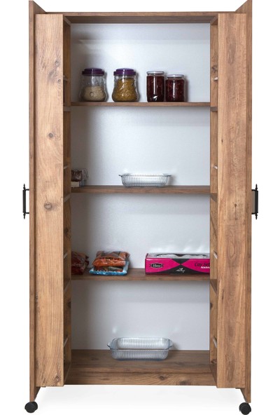 Moderniya Mobilya Çok Amaçlı Iki Kapılı Ceviz Renk Kiler Dolabı