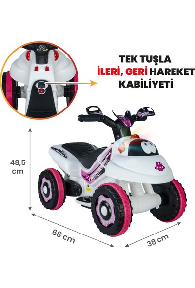 UJ Toys Akülü Atv 6 V Karınca 2020 Müzikli Işıklı Beyaz Pembe UJ Toys Akülü Atv 6 V Karınca 2020 Müzikli Işıklı Beyaz Pembe