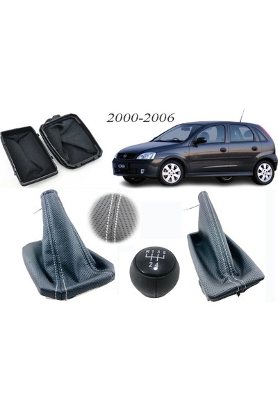 Vts Körük Opel Corsa C Vites Körüğü + El Freni Körüğü + Vites Topuzu Delikli Deri Gri Dikiş
