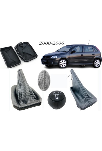 Vts Körük Opel Corsa C Vites Körüğü + El Freni Körüğü + Vites Topuzu Delikli Deri Siyah Dikiş