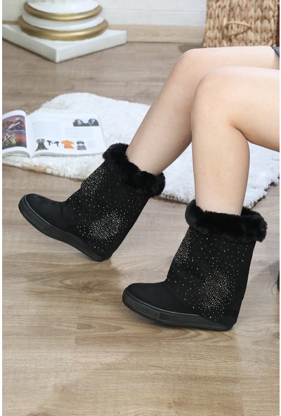 Modalist Dzy-08 7 cm Gizli Topuk Taşlı Kadın Bot Ayakkabı