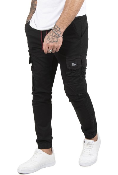 Deepsea Siyah Bağcıklı Lastikli Kargo Pantolon 2201593