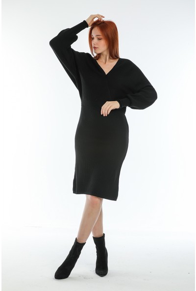 Kadınca Moda Siyah Triko Elbise Kadınca Moda Siyah Triko Elbise