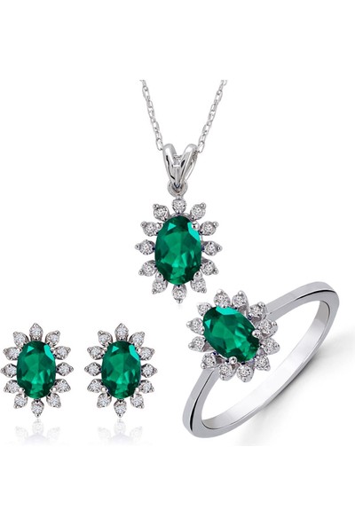Zer Diamond Zümrüt ve Pırlantalı 3'lü Set