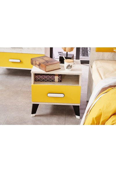 Piyano Mobilya Napoli Genç Odası Takımı Komodini Çekmeceli Unisex Piyano Mobilya Napoli Genç Odası Takımı Komodini Çekmeceli Unisex