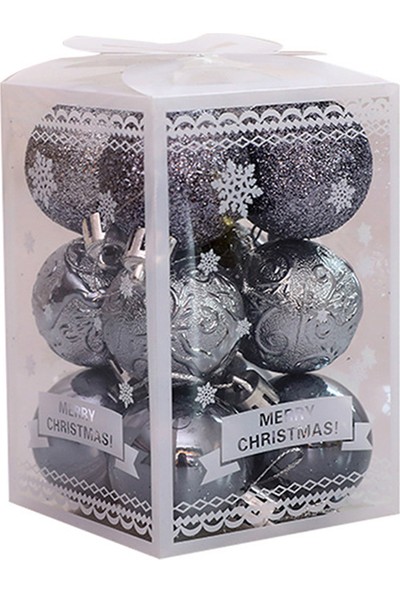 Eternal 12 Adet Noel Topu Süs Seti - Gri (Yurtdışından)