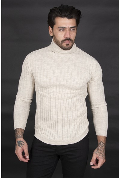 Deepsea Taş Tam Balıkçı Yaka Çizgili Örme Kazak 2100014