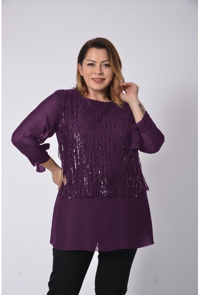 Lilas Xxl Büyük Beden Mürdüm Renkli Pul Payetli Şifon Bluz Lilas Xxl Büyük Beden Mürdüm Renkli Pul Payetli Şifon Bluz