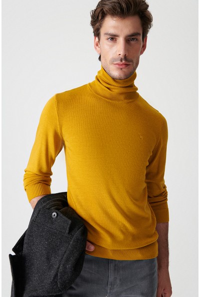 Avva Erkek Hardal Balıkçı Yaka Düz Kazak E005002