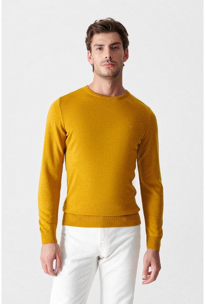 Avva Erkek Hardal Bisiklet Yaka Düz Kazak E005000