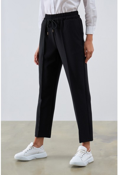 Beli Lastikli Kumaş Pantolon - Siyah