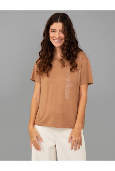 Pierre Cardin Kahverengi Regular Fit Bisiklet Yaka T-Shirt 50244923-VR163