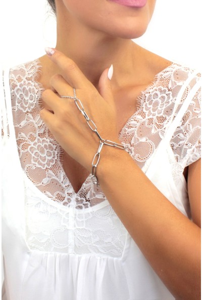 Hane14 Nova Özel Tasarım Zincirli Şahmeran El Takısı Kaplama Silver