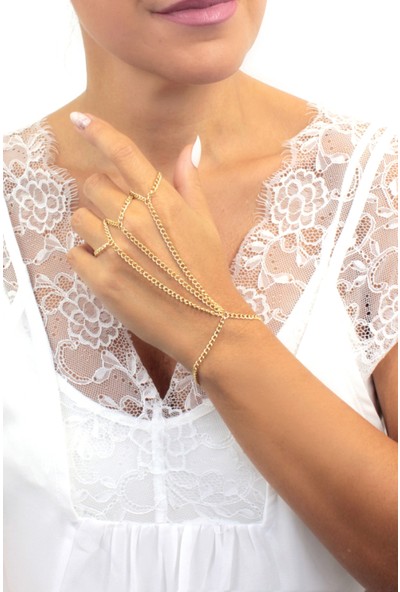 Hane14 Trio Zincirli Şahmeran El Takısı Kaplama Gold