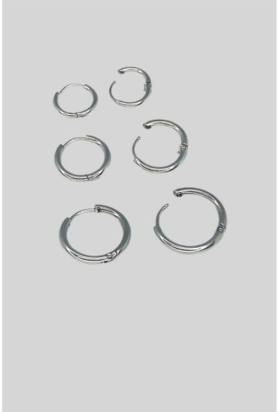 Medblack Jewelry Unisex Çelik 3 Çift Halka Küpe 8-10-12MM