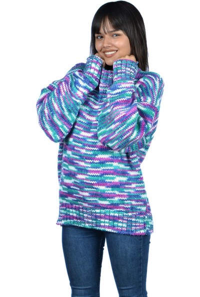 Mykonsept Renkli Örgü Bayan Yün Kazak