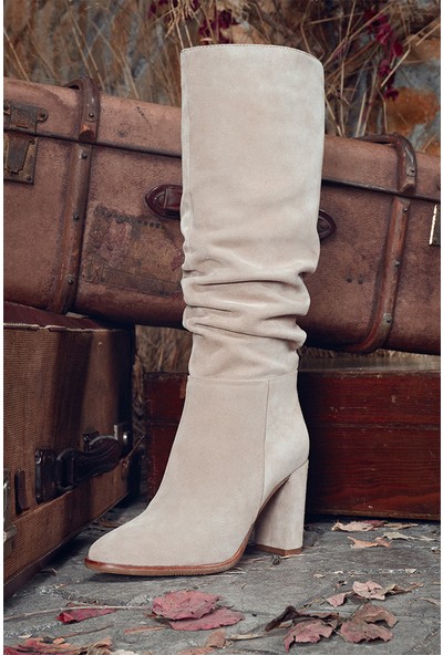 Derimod Kadın Deri Süet Casual Topuklu Çizme