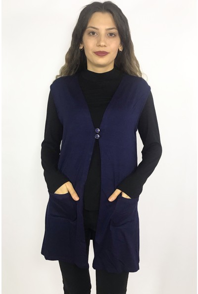 Dinçerler Tekstil Kadın Üç Düğmeli Cepli Penye Yelek Dinçerler Tekstil Kadın Üç Düğmeli Cepli Penye Yelek