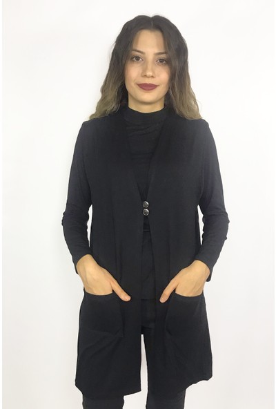 Dinçerler Tekstil Kadın Üç Düğmeli Cepli Penye Yelek Dinçerler Tekstil Kadın Üç Düğmeli Cepli Penye Yelek