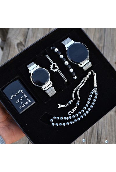 Deepwell Kişiye Özel Dijital Çift Kol Saatleri Çakmak Tesbih Bileklik Seti