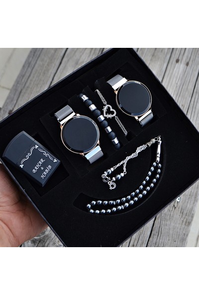 Deepwell Kişiye Özel Dijital Çift Kol Saatleri Çakmak Tesbih Bileklik Seti