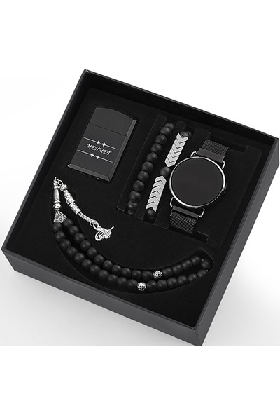 Deepwell Dijital Erkek Kol Saati Kişiye Özel Çakmak Tesbih Bileklik Set