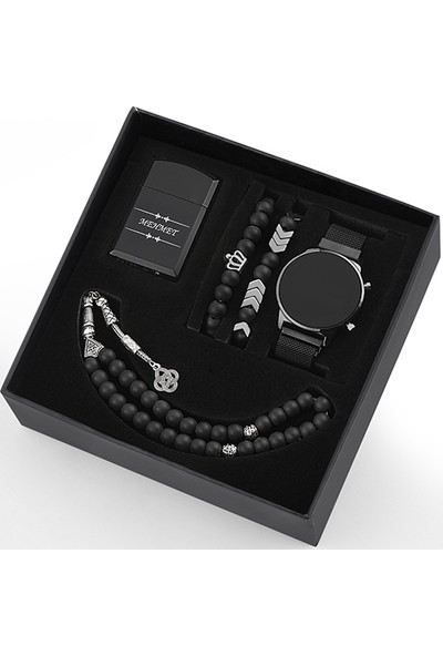 Deepwell Dijital Erkek Kol Saati Kişiye Özel Çakmak Tesbih Bileklik Set