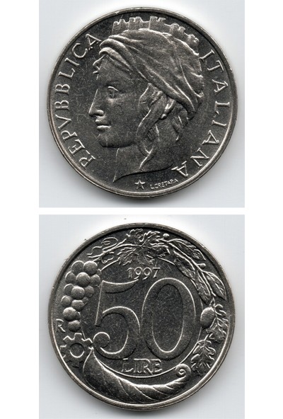 Benim Koleksiyonum Italya 50 Lire 1997 Çil Eski Madeni Para