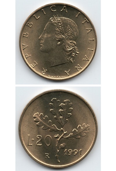 Benim Koleksiyonum Italya 20 Lire 1991 Çil Eski Madeni Para Benim Koleksiyonum Italya 20 Lire 1991 Çil Eski Madeni Para