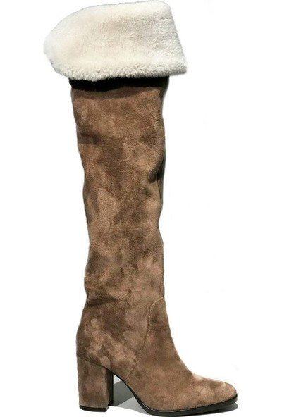 Trendytopuk Vizon Hakiki Süet Diz Üstü Topuklu Çizme - Khaleesı