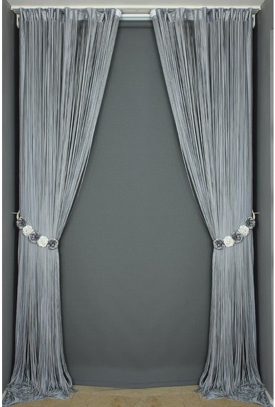 Akça Tekstil Düz İp Perde Gri Çift Renk Hazır İp Perde 300 x 280 cm