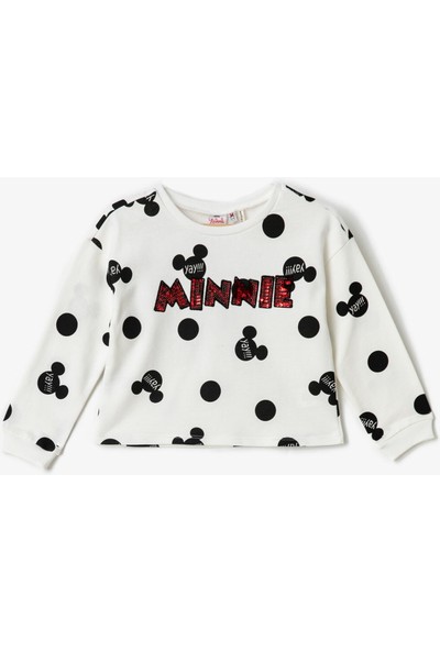 Koton Minnie Mouse Lisanslı Pullu Sweatshirt
