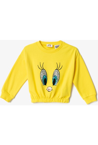 Koton Tweety Lisanslı Baskılı Sweatshirt Beli Büzgülü Pamuklu